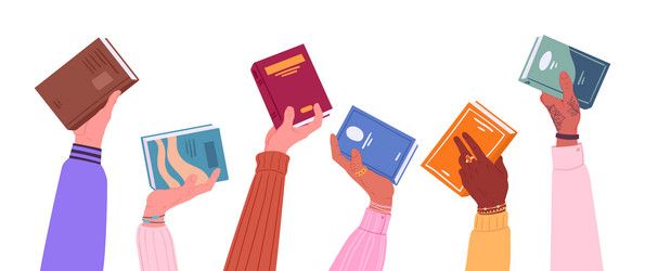 Cartoon hands holding books reading studying Vector Image