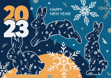 Horizontal long banner with floral rabbits Vector Image