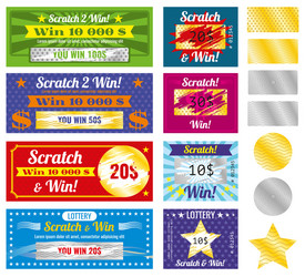 Scratch card game win lottery elements Royalty Free Vector