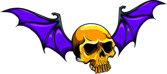 Of skull and bat wing on white Royalty Free Vector Image