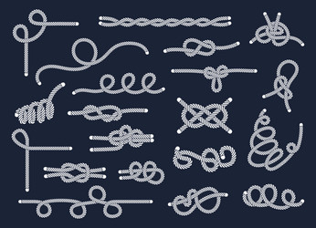 Sea rope knots and loops set marine Royalty Free Vector
