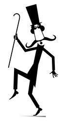 Walking mustache man in the top hat Royalty Free Vector