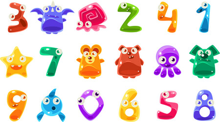 Digit shaped animals and jelly creatures set Vector Image