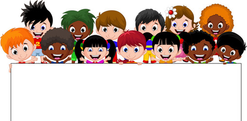 Kids cartoon with blank sign Royalty Free Vector Image