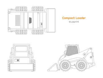 Outline blueprint tractor side front and top Vector Image