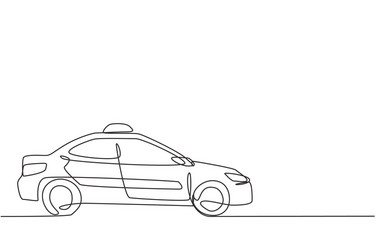 Single one line drawing of the newest modern taxi Vector Image