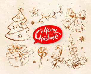 Christmas hand drawn line art set Royalty Free Vector Image