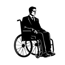 Man on a wheelchair black icon white Royalty Free Vector