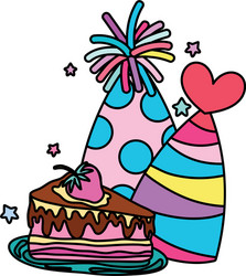 Party hats with sweet cake birthday Royalty Free Vector