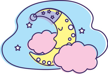 Cute moon with sleep hat design and clouds Vector Image