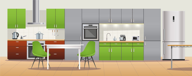 Modern kitchen interior design poster Royalty Free Vector