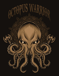 Octopus warriors with mandala monochrome style Vector Image