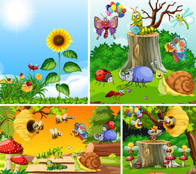 Set different insects living in garden Royalty Free Vector