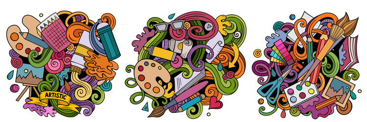 Art cartoon doodle designs set Royalty Free Vector Image