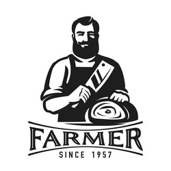 Butcher logo with text man beard and large Vector Image