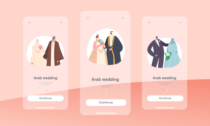 Muslim couples wedding ceremony mobile app page Vector Image