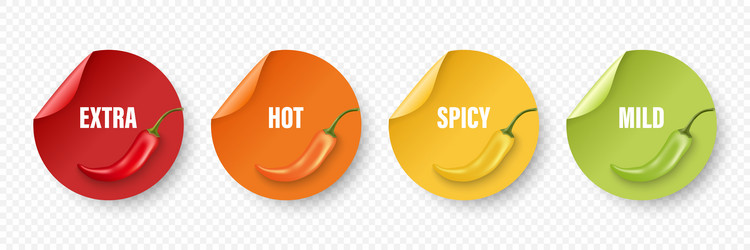 Realistic round stickers with spicy chili Vector Image
