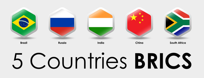 Brics flags of 5 countries simple round shaped Vector Image