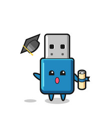 Flash drive usb mascot riding a hot air balloon Vector Image