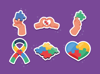 Six autism day icons Royalty Free Vector Image