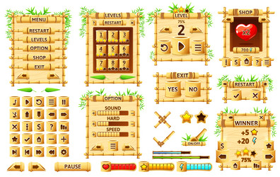 Wooden button cartoon interface ui or game gui Vector Image