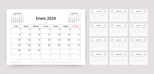Spanish 2024 calendar planner template Royalty Free Vector