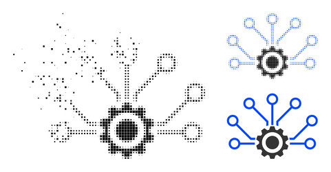 Pixel halftone smart cog icon and other icons Vector Image