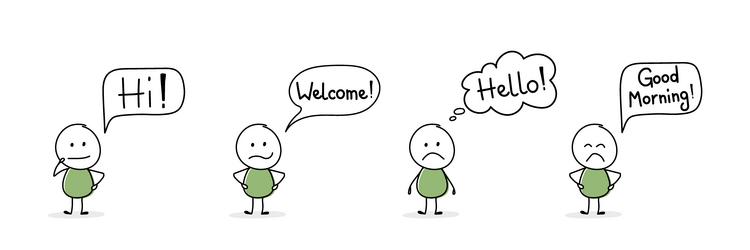 Sad stickman with speech bubble - welcome hello Vector Image