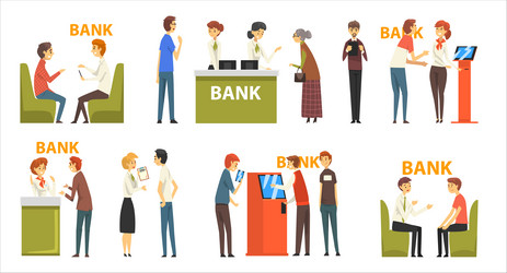 Bank service professionals and clients different Vector Image