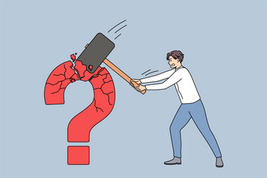 Businessman with hammer break wall Royalty Free Vector Image