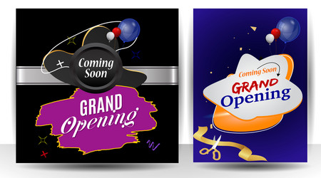 Grand opening banner coming soon sticker design Vector Image