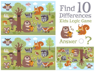 Forest animals find differences game educational Vector Image