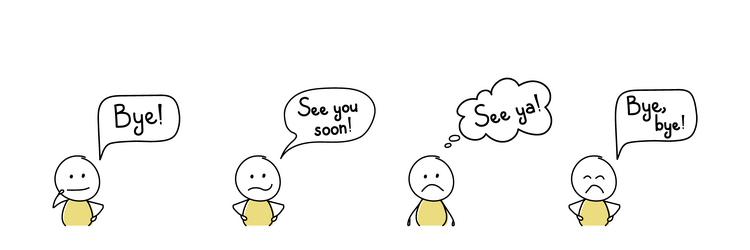 Happy cartoon people with text - bye see ya Vector Image