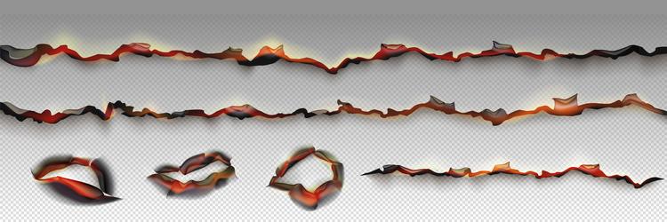 Burnt parchment paper edge effect with fire Vector Image