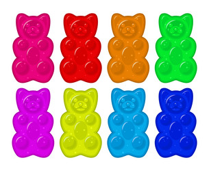 Realistic detailed 3d gummy bears set Royalty Free Vector