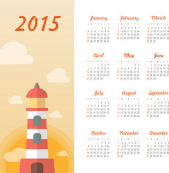 Marine calendar 2015 year with lighthouse Vector Image