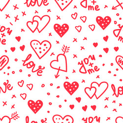 Sketch heart seamless pattern hand drawn red Vector Image