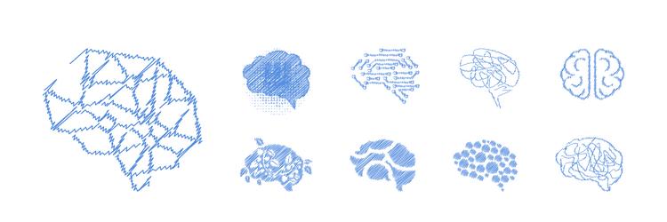 Human brain blue icon and drawn symbol set Vector Image