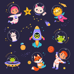 Little child in spacesuit flying space kids Vector Image