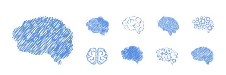 Human brain blue icon and drawn symbol set Vector Image