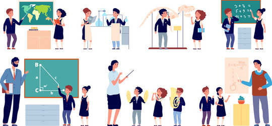 Kindergarten teacher with children - cartoon Vector Image