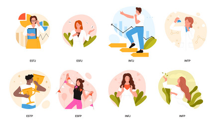 Mbti typology of people set characters Royalty Free Vector
