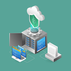 Isometric server room cloud computing and data Vector Image