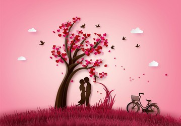 Couple under love tree Royalty Free Vector Image