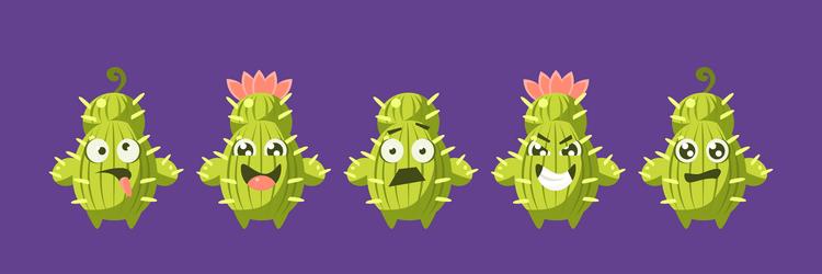 Funny green prickly cactus character show emotion Vector Image