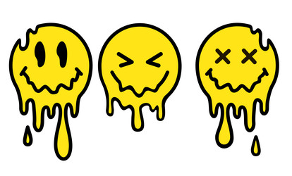 Funny melt smile faces set collection melted Vector Image