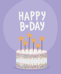 Happy birthday lettering with one cake Royalty Free Vector
