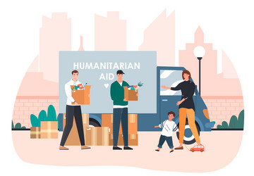 People loading donation help boxes with medical Vector Image