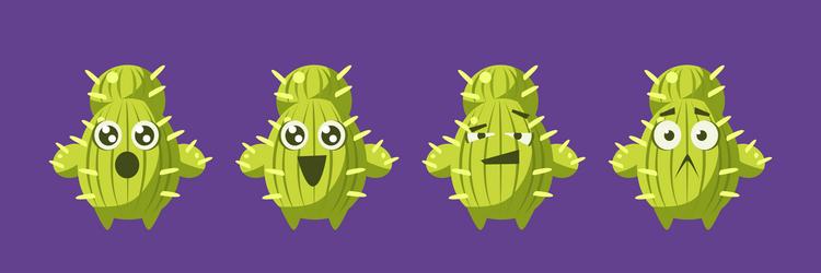 Funny green prickly cactus character show emotion Vector Image