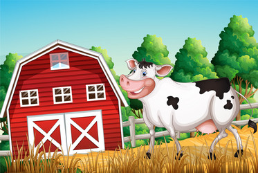 Cartoon barnhouse with a cabin in the farmland Vector Image